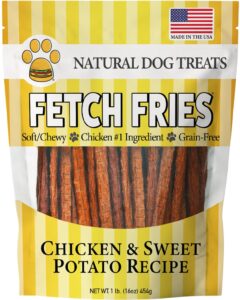 fetch fries chicken and sweet potato dog treats, soft chicken jerky for small and large breeds, naturally healthy, made in the usa (16 oz)