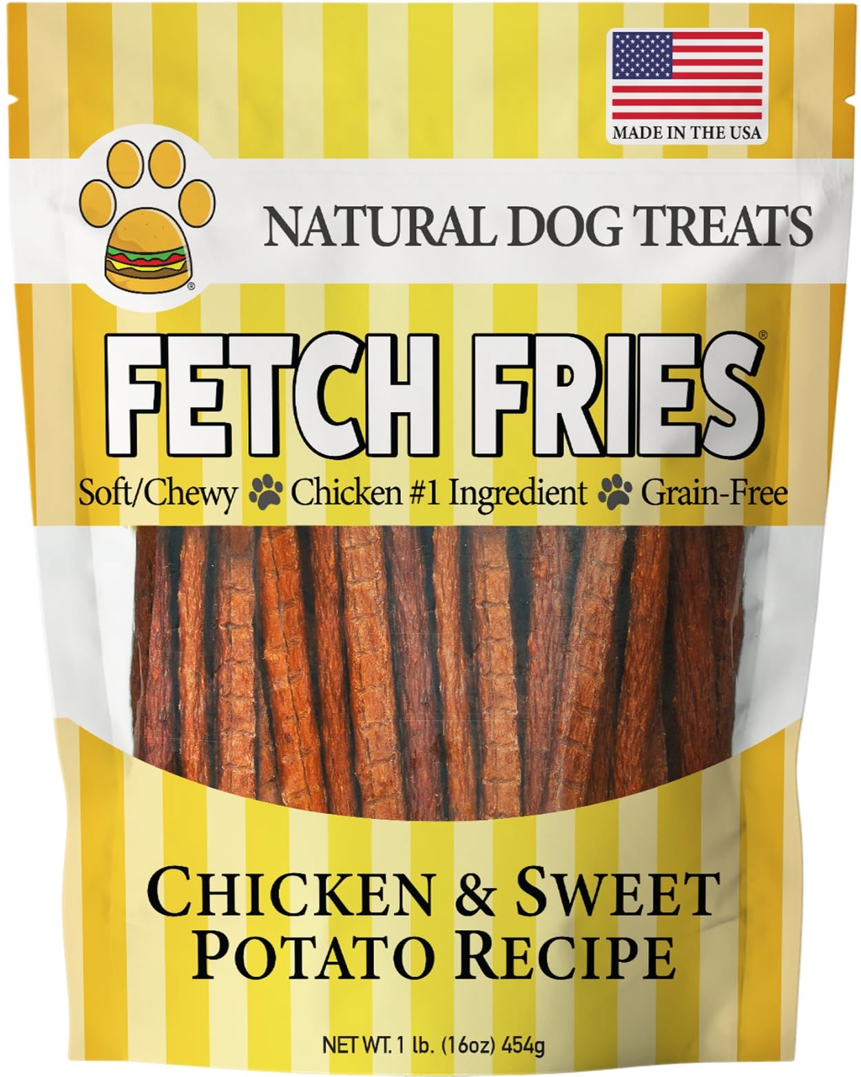 Fetch Fries Chicken and Sweet Potato Dog Treats, Soft Chicken Jerky for Small and Large Breeds, Naturally Healthy, Made in The USA (16 oz)