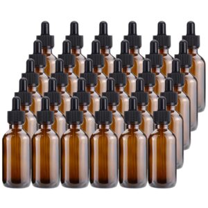 kingrol 30 pack amber glass bottles with glass eye dropper, 2 oz dropper bottles for essential oils, perfumes, aromatherapy, chemistry lab chemicals