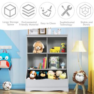 Giantex Storage Cabinet, Cubby Toy Organizer, 3 Shelf 4 Cube Units, Storage Bins Cubbies for Kids' Collections, Kids Bookshelf and Bookcase for Children Playroom Hallway Kindergarten School, Gray