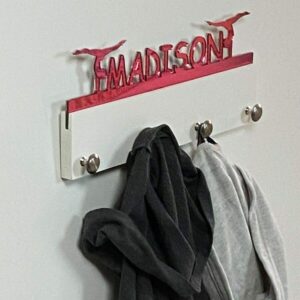 MIRROR MANIA Personalized Coat Hanger Gymnastics Gymnasts Rack Bag Hat Towel Backpack Sweatshirt Jacket Hook Organizer Wall Door Decor, One of A Kind, Custom Made to Order, with Your Name On It!