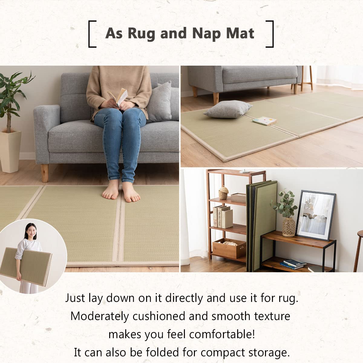 EMOOR Japanese Tatami Mat Twin Natural Rush Grass (Undyed), Foldable Igusa Mattress Floor Sleeping Japanese Futon Mattress Meditation Yoga Zen