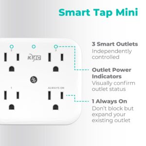 KMC Smart Tap Mini, 4-Outlet Wall Mounted Multiple Smart Plug Adapter, 3 Independently Controlled Wi-Fi Smart Outlets & 1 Always-On Outlet, No Hub Required, Alexa & Google Home Compatible