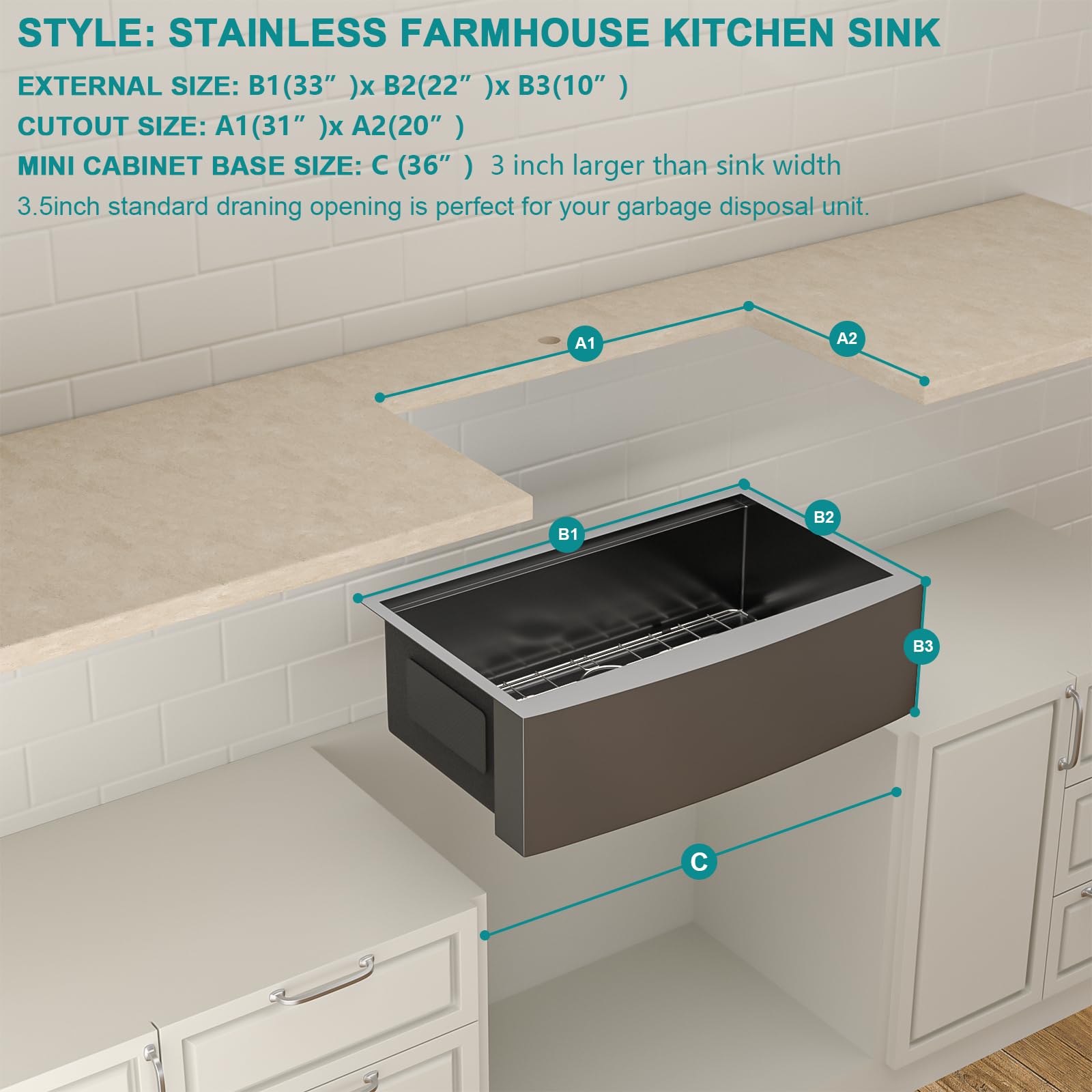 33 Farm Sink Black Stainless Steel - Lordear 33 inch Farmhouse Kitchen Sink Black Apron Front Single Bowl Workstation Kitchen Sink Gunmetal Black 16-Gauge Stainless Steel Single Bowl Farm Sinks