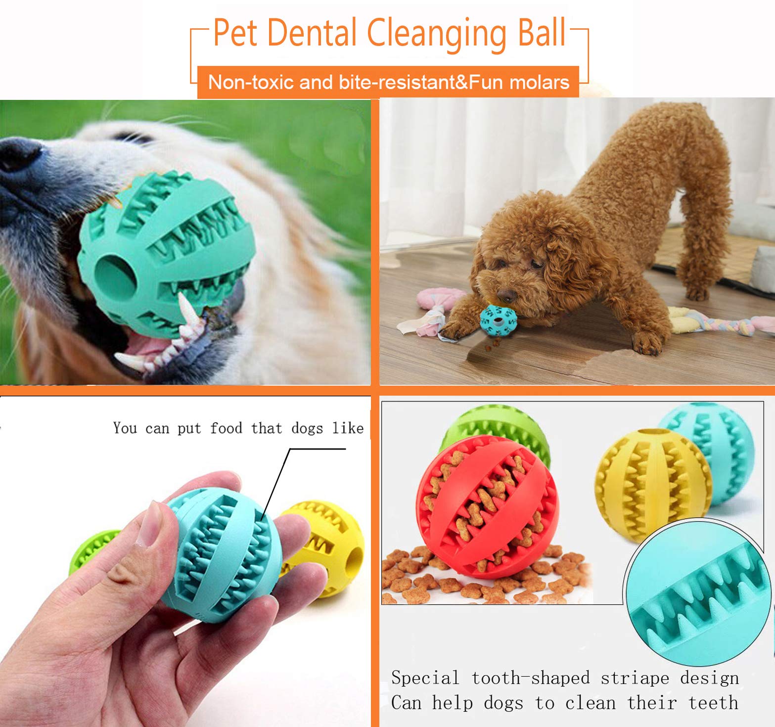 Sunglow 2 Pack Dog Toy Ball，Nontoxic Bite Resistant Teething Toys Balls for Small/Medium/Large Dog and Puppy Cat, Dog Pet Food Treat Feeder Chew Tooth Cleaning Ball Exercise Game IQ Training Ball