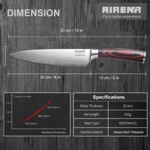 AIRENA Chef Knife - Pro Kitchen Knife 8 Inch Chefs Knife High Carbon German Stainless Steel Sharp paring Knife with Ergonomic Handle