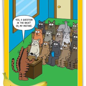 NobleWorks - Jumbo Birthday Greeting Card (8.5 x 11 Inch) - Cartoon Humor, Notecard with Envelope - Cat Question J3674BDG-US