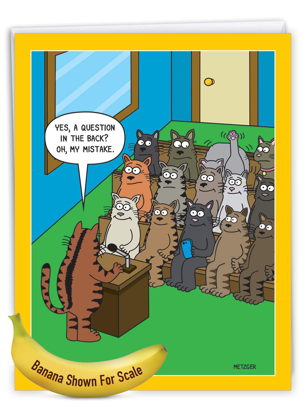 NobleWorks - Jumbo Birthday Greeting Card (8.5 x 11 Inch) - Cartoon Humor, Notecard with Envelope - Cat Question J3674BDG-US