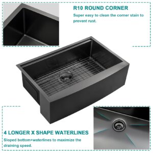 33 Farm Sink Black Stainless Steel - Lordear 33 inch Farmhouse Kitchen Sink Black Apron Front Single Bowl Workstation Kitchen Sink Gunmetal Black 16-Gauge Stainless Steel Single Bowl Farm Sinks