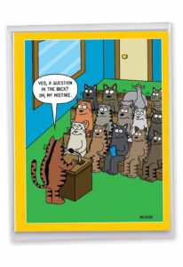 nobleworks - jumbo birthday greeting card (8.5 x 11 inch) - cartoon humor, notecard with envelope - cat question j3674bdg-us