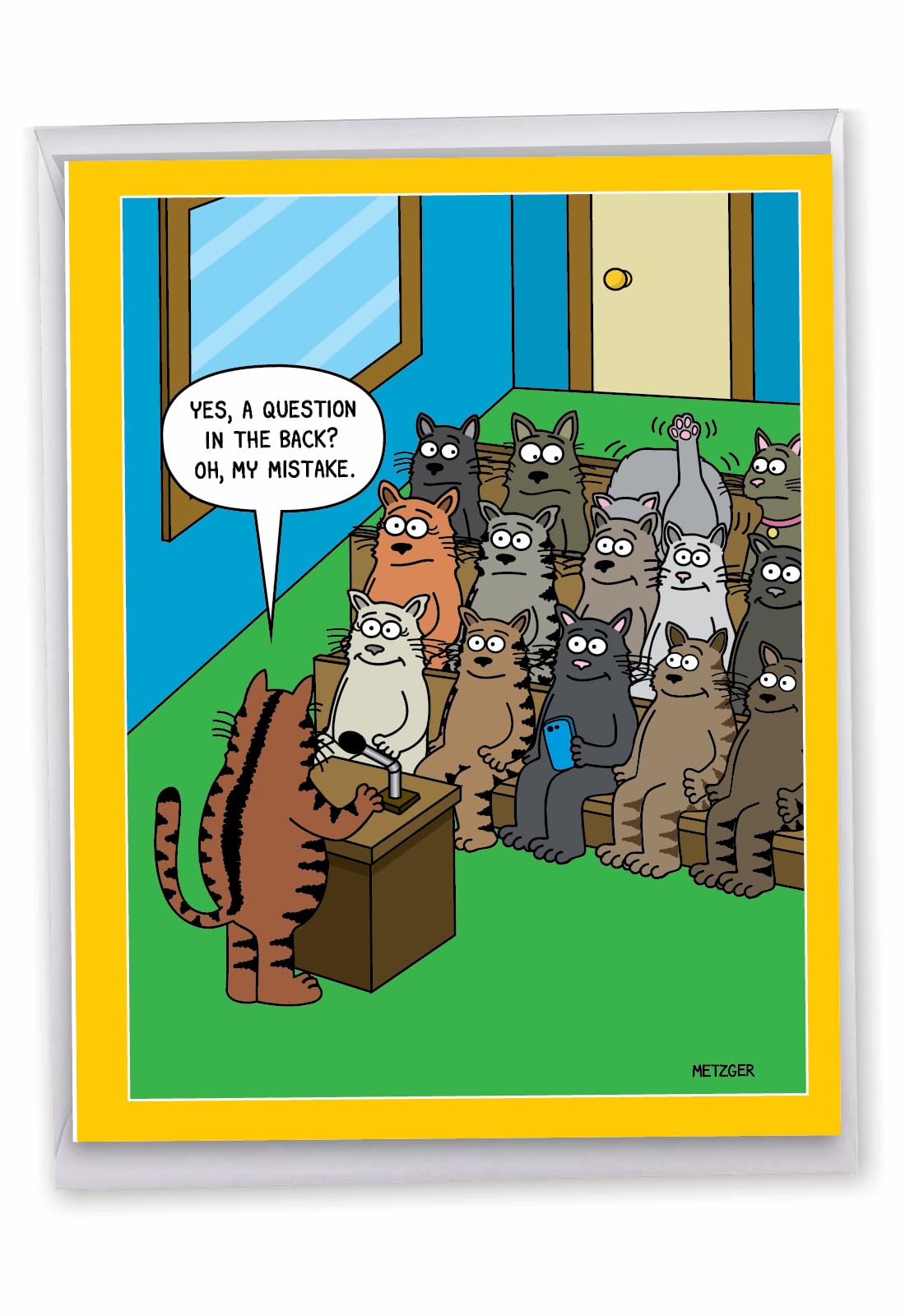 NobleWorks - Jumbo Birthday Greeting Card (8.5 x 11 Inch) - Cartoon Humor, Notecard with Envelope - Cat Question J3674BDG-US