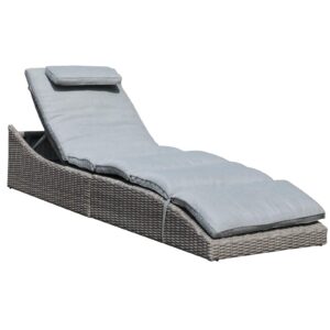 soleil jardin folding outdoor adjustable chaise lounge chair with removable cushion, fully assembled, patio pe rattan reclining lounger for pool beach, gray