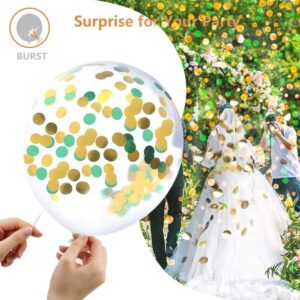 KBZVNAF Green White Latex Party Balloons - 50pcs 12 inch White Green Gold Confetti Balloons for Jungle Theme Party Balloons Supplies