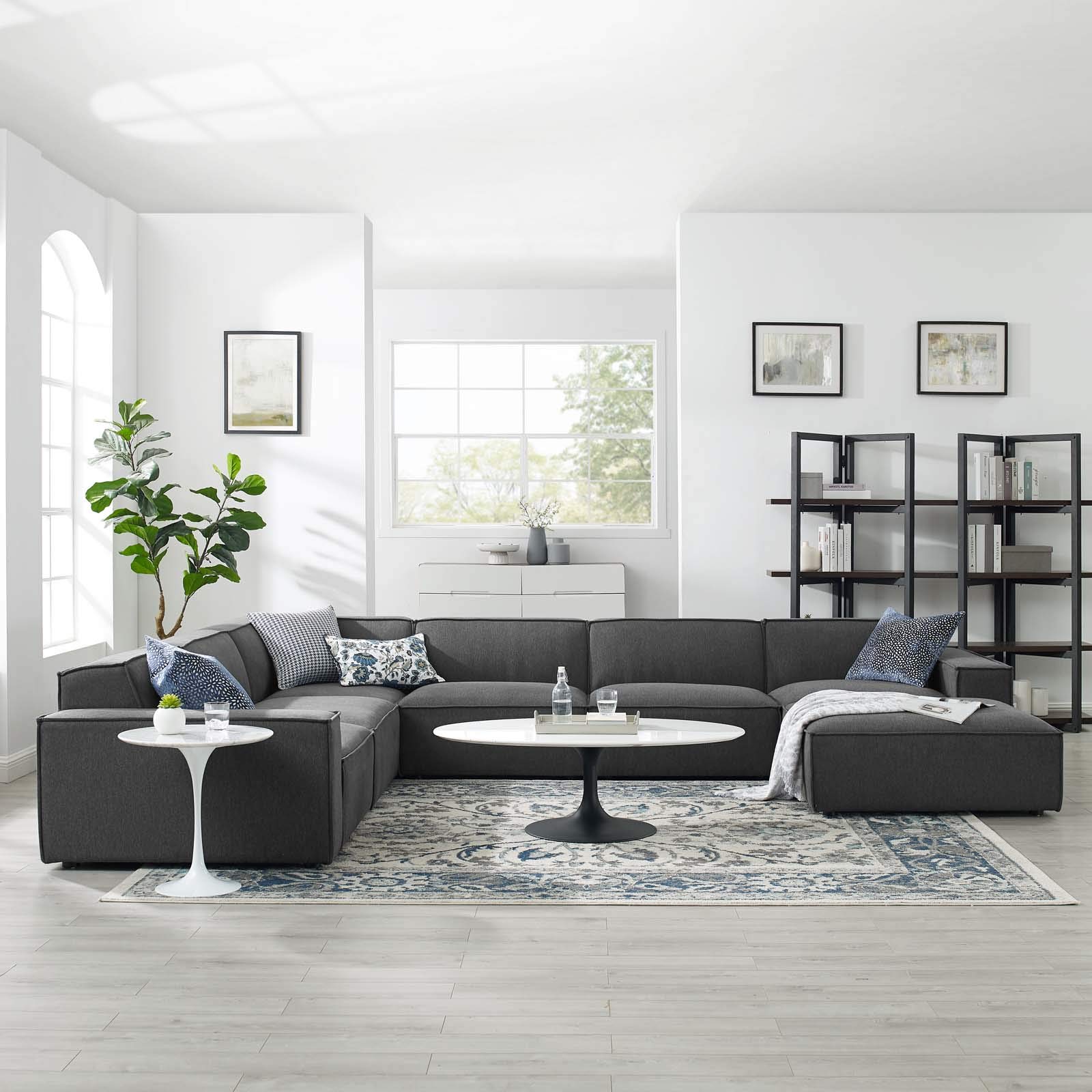 Modway Restore 7-Piece Upholstered Sectional Sofa in Charcoal