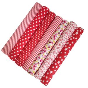 7 pc 19.7” x 19.7” quarters fabric bundles cotton quilting fabric quilting sewing fabric pre-cut quilting cotton crafts textile square fabric assortment with different patterns for diy sewing (red)