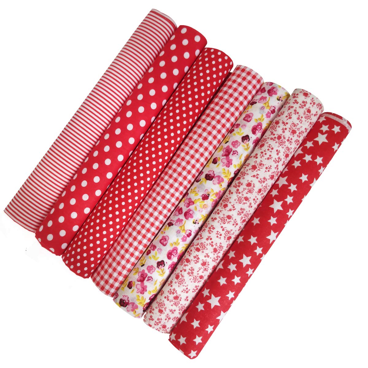 7 PC 19.7” x 19.7” Quarters Fabric Bundles Cotton Quilting Fabric Quilting Sewing Fabric Pre-Cut Quilting Cotton Crafts Textile Square Fabric Assortment with Different Patterns for DIY Sewing (red)