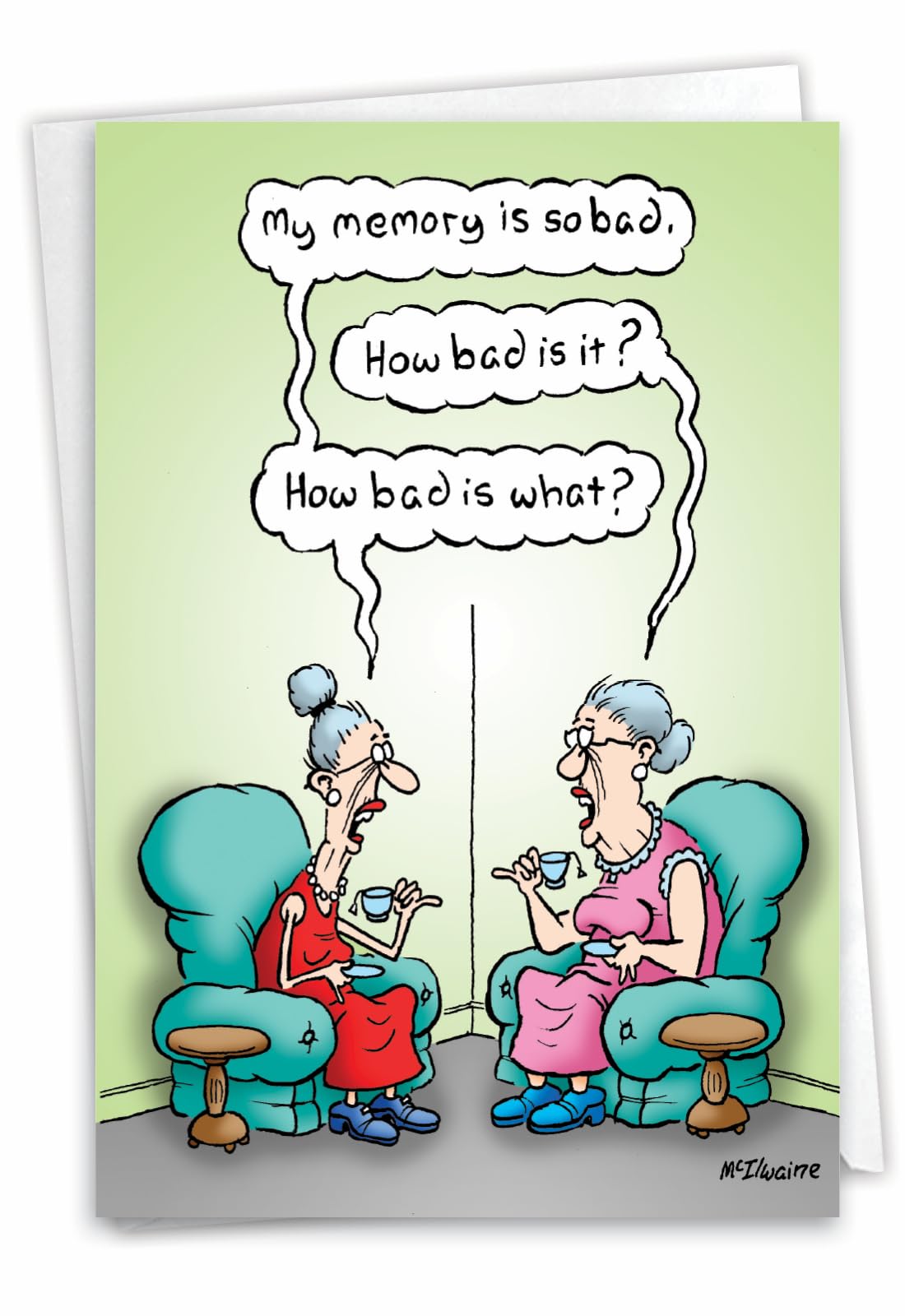 NobleWorks - 1 Funny Birthday Card for Women, Wife - Happy Bday Cartoon, Woman Notecard with Envelope - Bad Memory C3680BDG