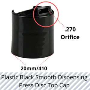 FanBell 24/410 Black Press Caps .270 Orifices Dispensing Smooth Disc Top Closures Replacement for Squeeze Bottles Neck Diameter 24mm Thread Type 410 Pack of 12