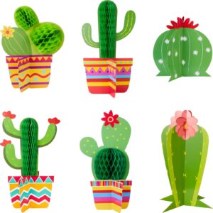 6 pieces cactus party decorations kit includes 4 pieces cactus honeycomb table centerpieces and 2 pieces cactus paper cutouts for fiesta cinco de mayo mexican theme party birthday baby shower