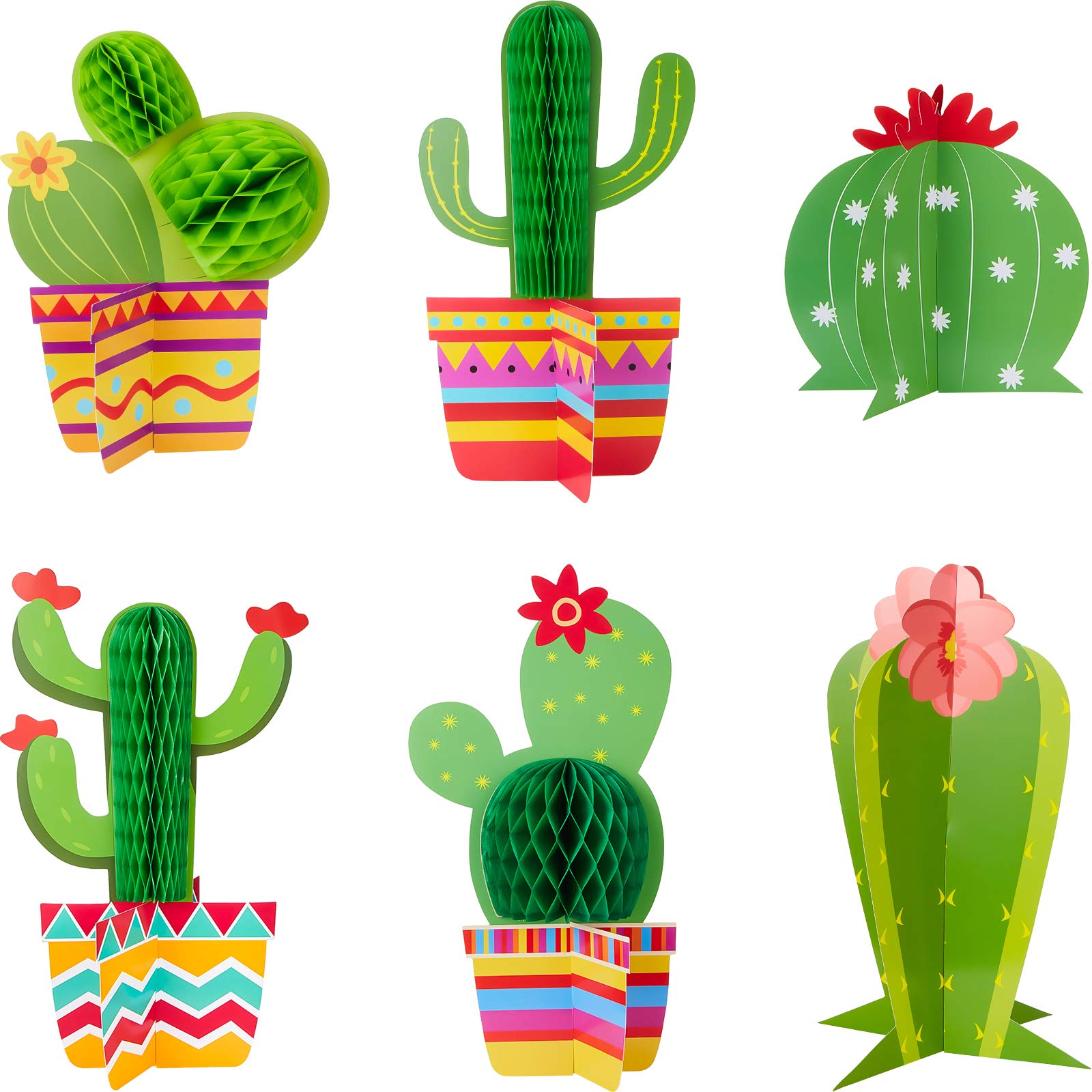 6 Pieces Cactus Party Decorations Kit Includes 4 Pieces Cactus Honeycomb Table Centerpieces and 2 Pieces Cactus Paper Cutouts for Fiesta Cinco De Mayo Mexican Theme Party Birthday Baby Shower