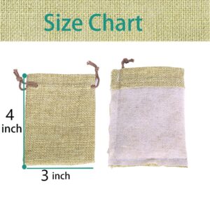 LYSXP 50PCS Burlap Bags with Drawstring，3x4 Inch Cream color Drawstring Gift Bag Jewelry Pouches for Wedding Party Favors, DIY Craft