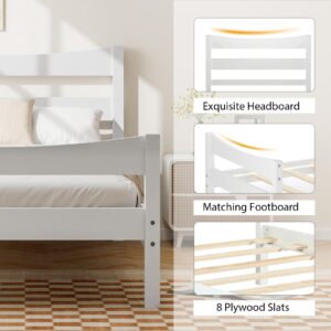 Giantex Wood Twin Bed Frame, Modern White Platform Bed w/Headboard & Footboard, Solid Wood Slat Support, No Box Spring Needed, Panel Bed Mattress Foundation for Kids, White