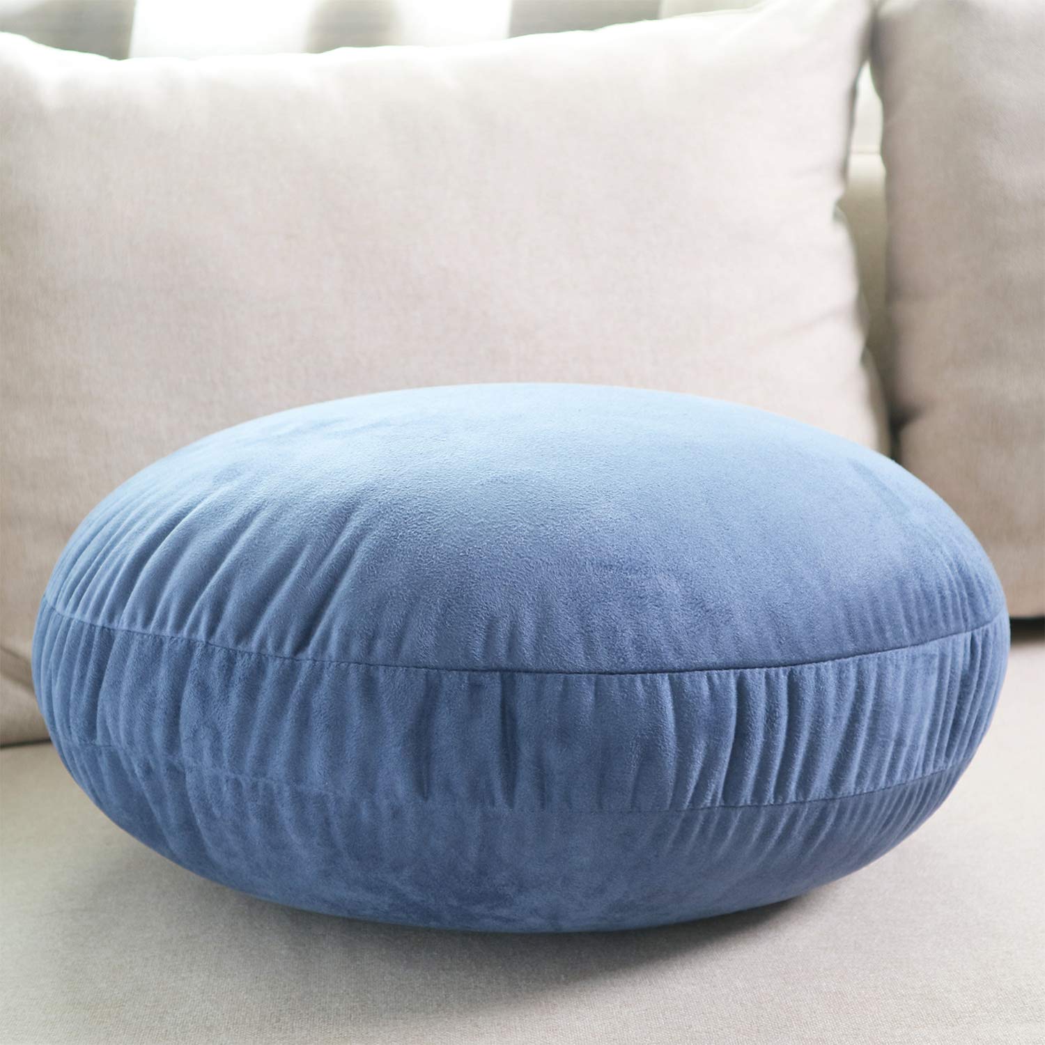 Hodeco Round Throw Pillow 18x18 for Kids 100% Polyester Filling Super Soft Cushion Ultra Fluffy Down-like Touch Decor Round Floor Pillow for Couch Bed Sofa, Navy Blue, 1 Piece