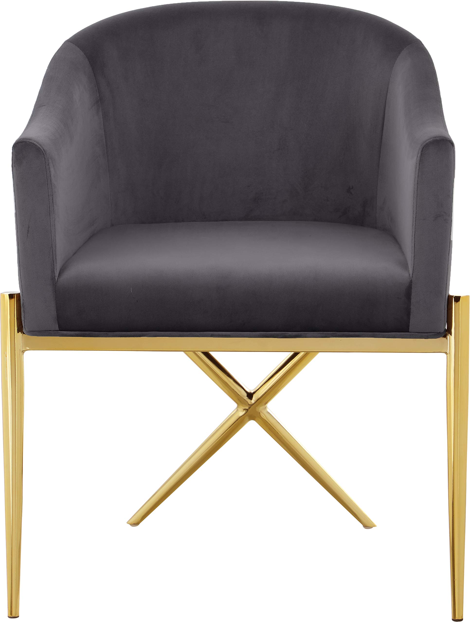 Meridian Furniture Xavier Collection Modern | Contemporary Velvet Upholstered Dining Chair with Sturdy Steel X Shaped Legs, 25.5" W x 24.5" D x 31.5" H, Grey