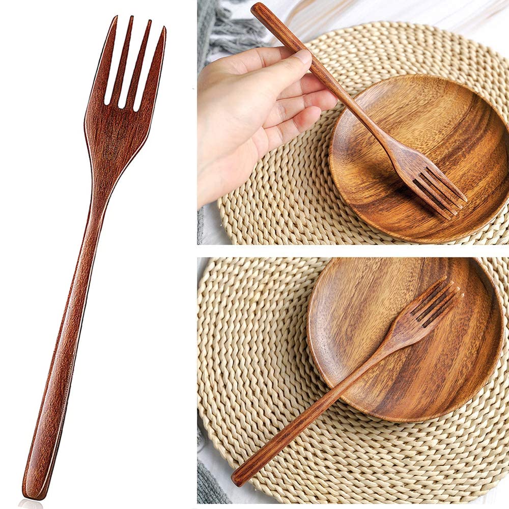 Wooden Spoon and Fork for Eating Utensil Set Lunch Wood Cutlery Japanese Silverware Sets Wooden Flatware Reusable Bamboo Utensils Korean Wood Forks Spoons