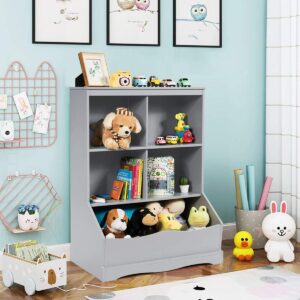 Giantex Storage Cabinet, Cubby Toy Organizer, 3 Shelf 4 Cube Units, Storage Bins Cubbies for Kids' Collections, Kids Bookshelf and Bookcase for Children Playroom Hallway Kindergarten School, Gray