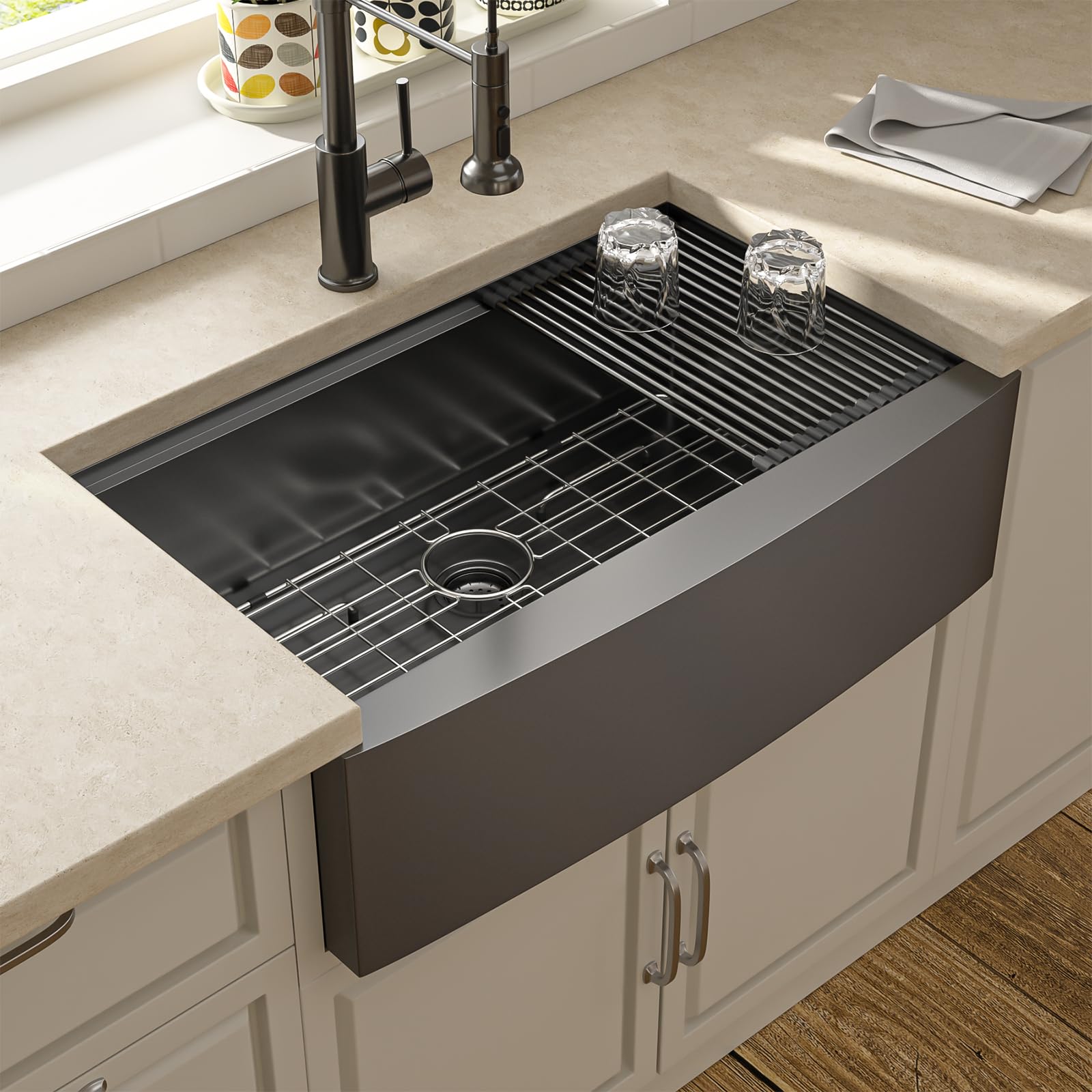 33 Farm Sink Black Stainless Steel - Lordear 33 inch Farmhouse Kitchen Sink Black Apron Front Single Bowl Workstation Kitchen Sink Gunmetal Black 16-Gauge Stainless Steel Single Bowl Farm Sinks