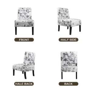 STHOUYN Modern Fabric Print Armless Accent Chair Decorative Corner Side Slipper Vanity Chair for Bedroom Desk, Living Room Furniture Map Design White