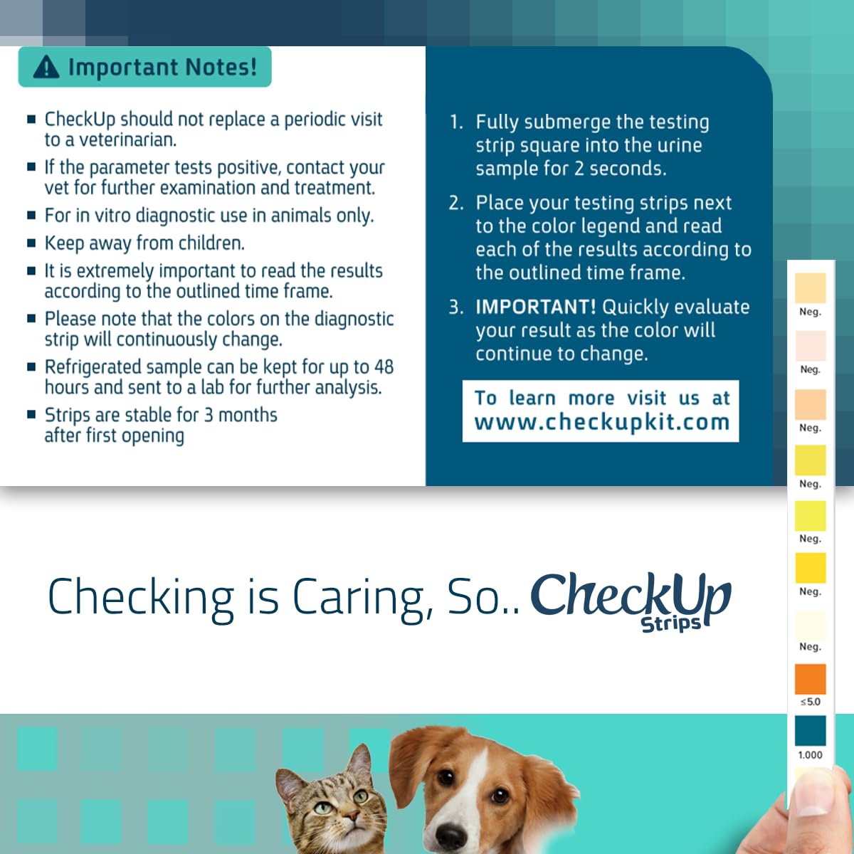 KIT4CAT CheckUp Testing Strips x 50 (10 Parameters Urine Test Strips for Cats & Dogs)