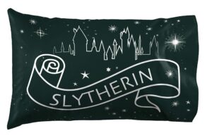 jay franco harry potter serpent stars 1 pack pillowcase - double-sided kids super soft bedding - features hogwarts house slytherin