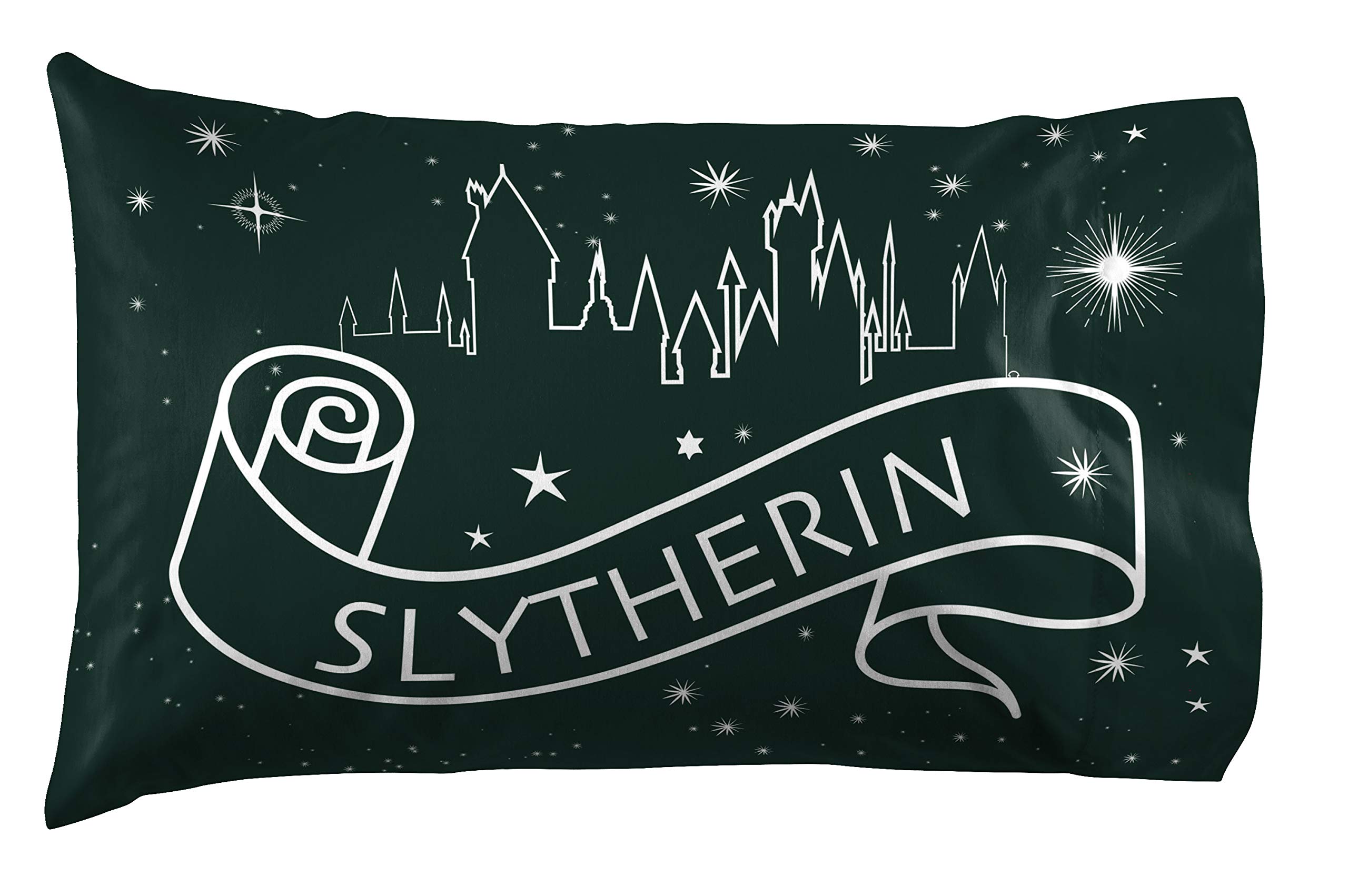 Jay Franco Harry Potter Serpent Stars 1 Pack Pillowcase - Double-Sided Kids Super Soft Bedding - Features Hogwarts House Slytherin