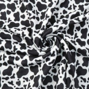 david accessories double brushed poly knit fabric fruit cow pattern printing fabric 4 way stretch spandex knitting fabric dbp fabric by the yard for clothes dress (cow pattern)