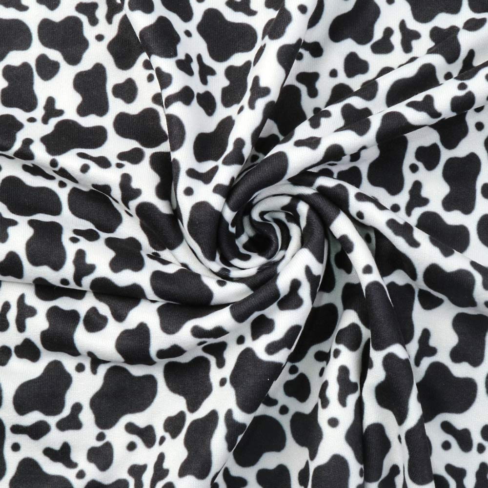 David accessories Double Brushed Poly Knit Fabric Fruit Cow Pattern Printing Fabric 4 Way Stretch Spandex Knitting Fabric DBP Fabric by The Yard for Clothes Dress (Cow Pattern)