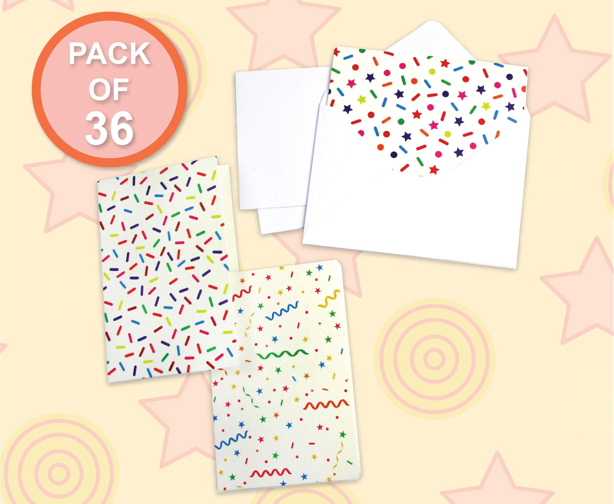 36 Pack All Occasion Assorted Blank Greeting Cards-Rainbow Confetti Designs-Blank Greeting Cards with Envelopes Included 4 x 6 Inches Thank You Cards, Birthday Cards, Graduation Cards,Congratulations