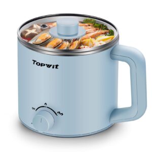 topwit hot pot electric, electric pot, 1.6l ramen cooker, multifunctional electric cooker for pasta, shabu-shabu, oatmeal, soup and egg with over-heating protection, boil dry protection, blue