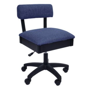 arrow sewing h8130 adjustable height hydraulic sewing and craft chair with under seat storage and solid fabric, duchess blue fabric