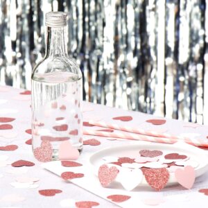 Rose-Gold Pink White Heart Confetti - 200pcs Engagement Wedding Baby Shower Bachelorette Mothers Day Valentines Birthday Party Table Decoration Glitter Paper Decor Lasting Surprise