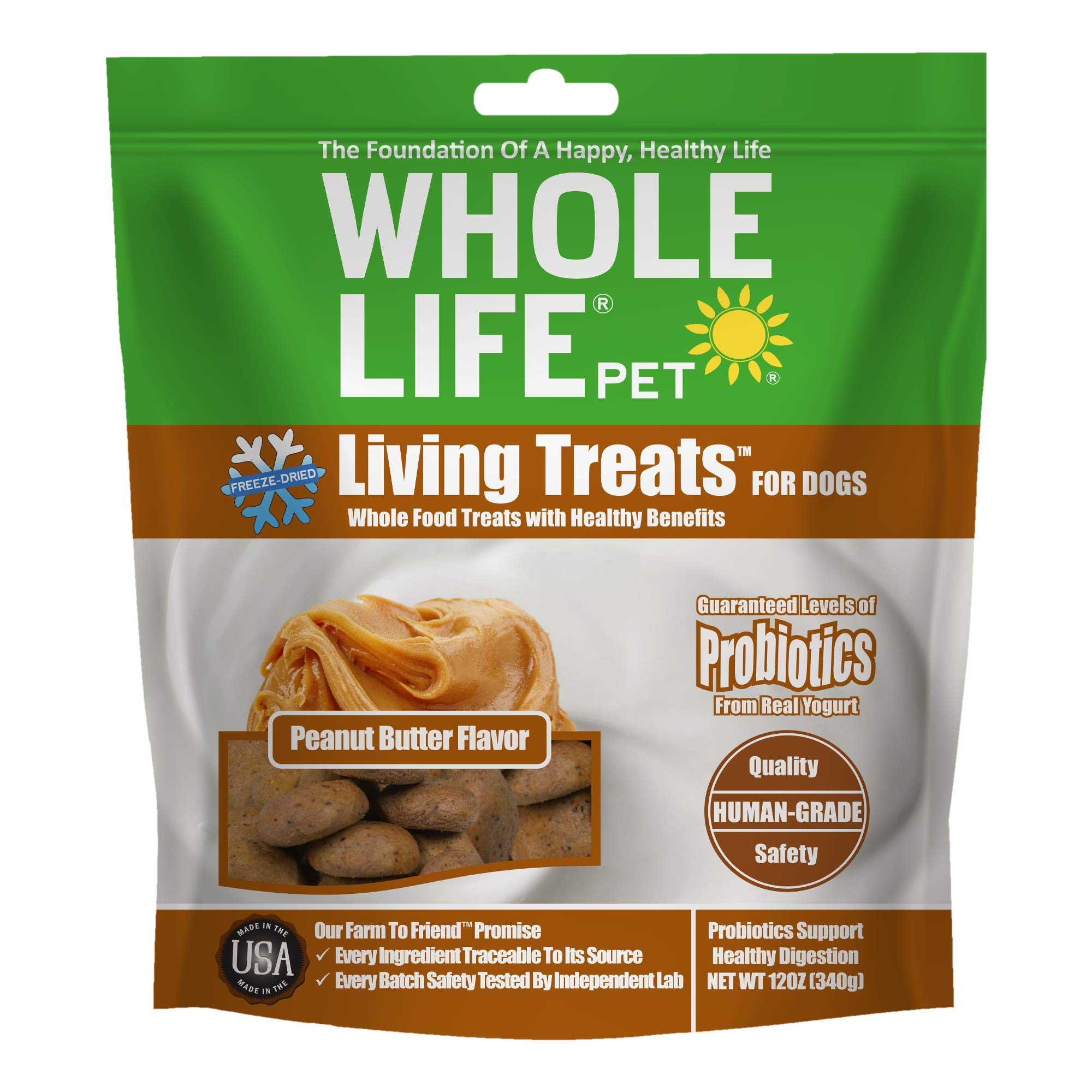 Whole Life Pet Living Treats for Dogs – Human Grade Dog Probiotics for Digestive & Gut Health, Gas, Diarrhea, Vomit & Constipation Relief, Dog Health Supplies - Peanut Butter, 12 Ounce (Pack of 1)