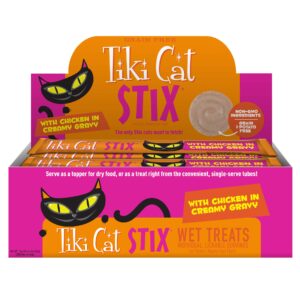 tiki cat stix mousse treats, single serve indulgent lickable treat or dry food topper, with chicken in creamy gravy, 0.5 oz. servings (20 count)