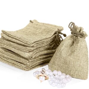 lysxp 50pcs burlap bags with drawstring，3x4 inch cream color drawstring gift bag jewelry pouches for wedding party favors, diy craft