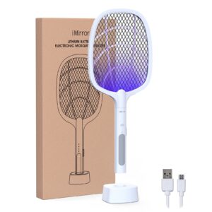 imirror bug zapper racket, 2 in 1 rechargeable electric fly swatter, mosquito swatter for indoor and outdoor