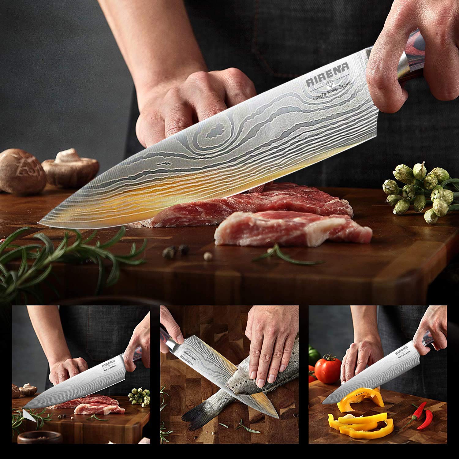 AIRENA Chef Knife - Pro Kitchen Knife 8 Inch Chefs Knife High Carbon German Stainless Steel Sharp paring Knife with Ergonomic Handle