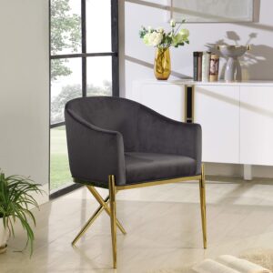 Meridian Furniture Xavier Collection Modern | Contemporary Velvet Upholstered Dining Chair with Sturdy Steel X Shaped Legs, 25.5" W x 24.5" D x 31.5" H, Grey