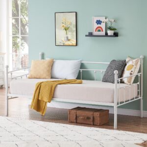 VECELO Daybed, Metal Twin Bed Frame with Headboard, Heavy Duty Steel Slats Support for Living Room Bedroom Guest Room, Easy Assembly