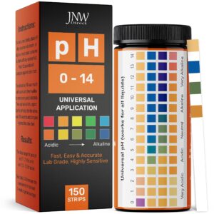 universal ph test strips (0-14) - ph tester strips kit with e-book - 150 quick and easy ph testing strips - ultimate ph balance test strips kit - 150 strips by jnw direct