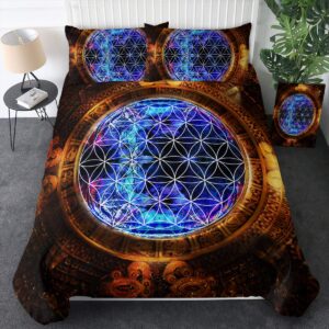 sleepwish sacred geometry bedding flower of life bed set duvet cover ancient mayan calendar 3d design abstract comforter cover (3 piece, king)